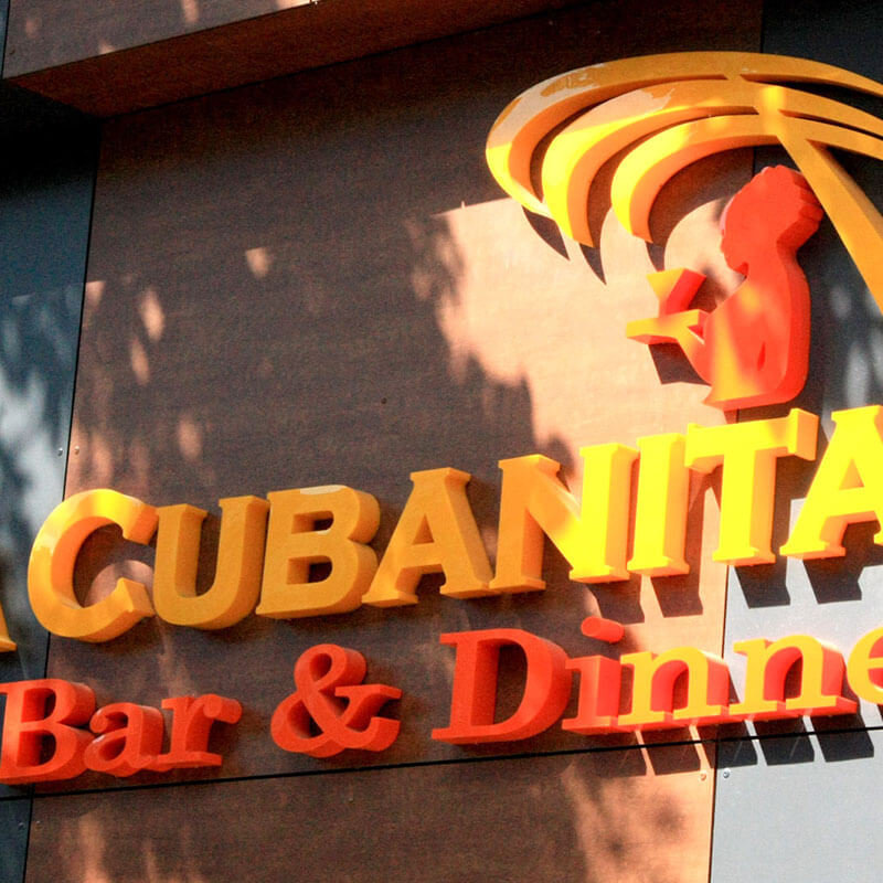 Illuminated channel letters for La Cubanita Bar & Dinner in Sofia