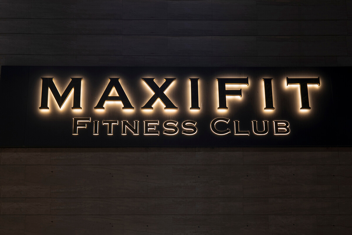 Back-lit inox channel letters - MAXFIT Fitness Club