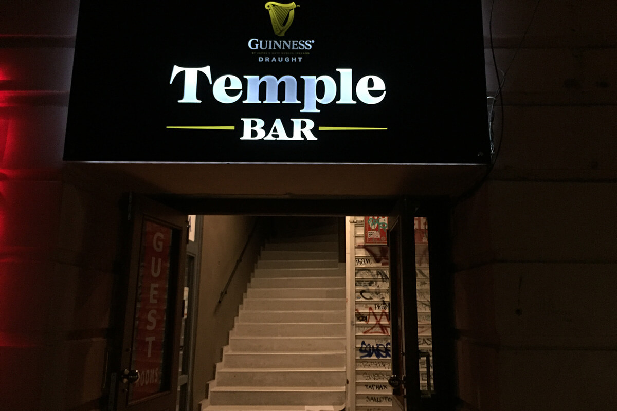 Spectacular illuminated sign for Temple Bar, Plovdiv