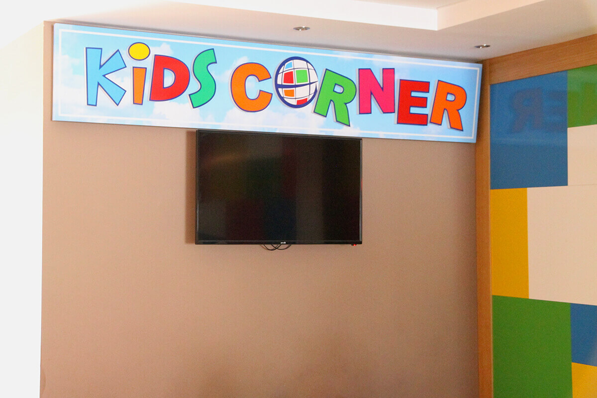 Interior sign for kids corner in a hotel, Sunny Beach