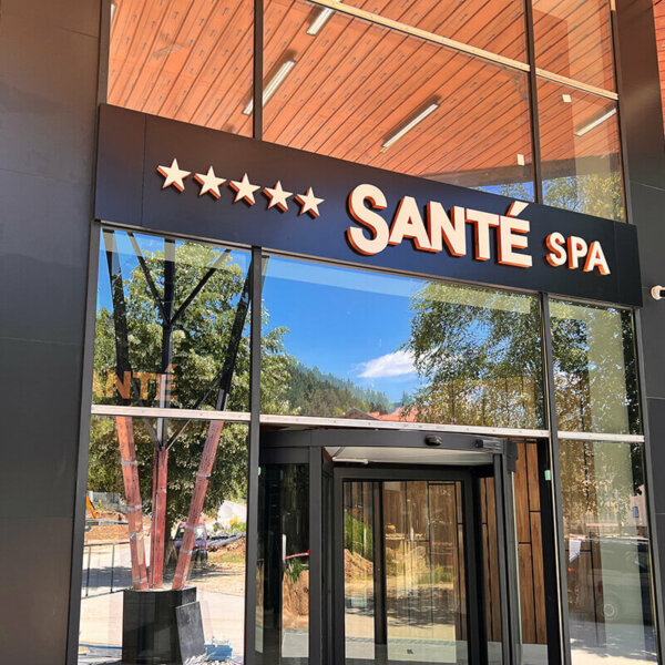 Backlit copper channel letters - Santé SPA Hotel, Velingrad