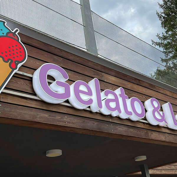 Illuminated channel letters for the favorite ice cream brand Gelato & Latte